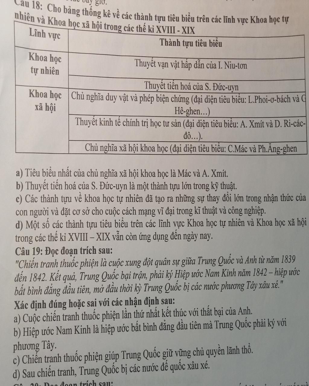 ĐỀ BÀI: TRONG MỖI Ý A,B,C,D, HỌC SINH CHỌN ĐÚNG HOẶC SAI. Câu 18: Cho ...