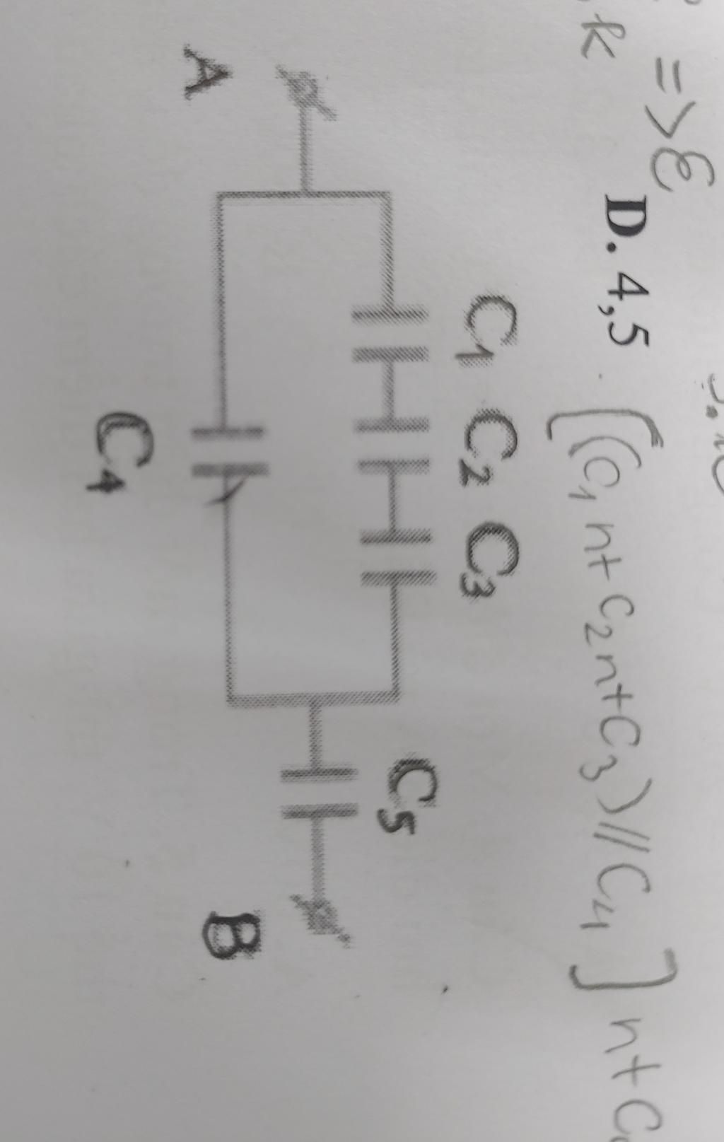 Cho mạch điện như hình vẽ: C1=C2=C3= 6uF C4=2uF C5= 4uF Q4= 12.10-6 C a ...