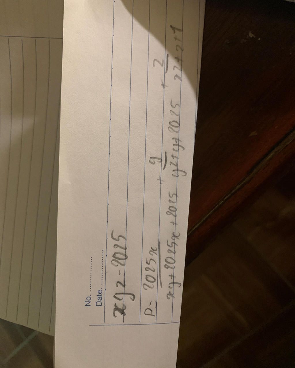 No.. Date. xg2=2015 P- 2025% 2 9 xy+ 2025x + 2015 yz+y+1025 27+2+1
