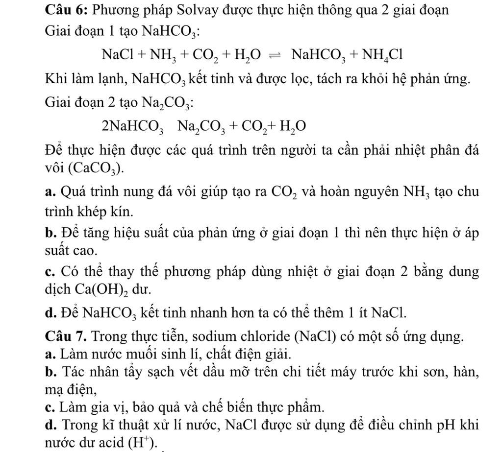 Câu 6: Phương pháp Solvay được thực hiện thông qua 2 giai đoạn Giai ...