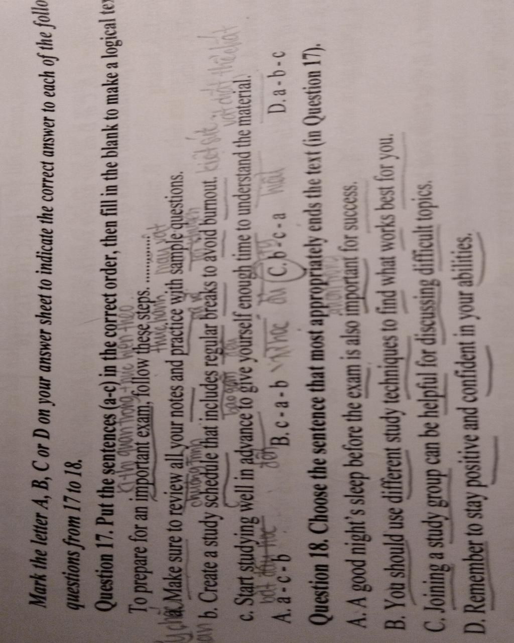 Mark the letter A, B, C or D on your answer sheet to indicate the ...