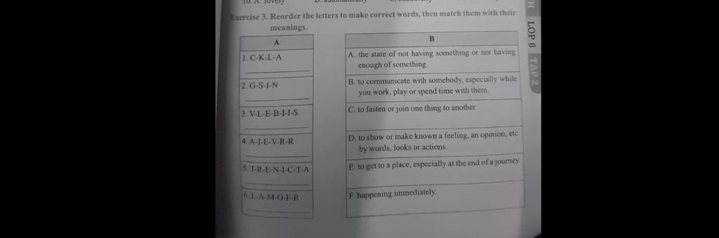 Exercise 3. Reorder the letters to make correct words, then match them ...