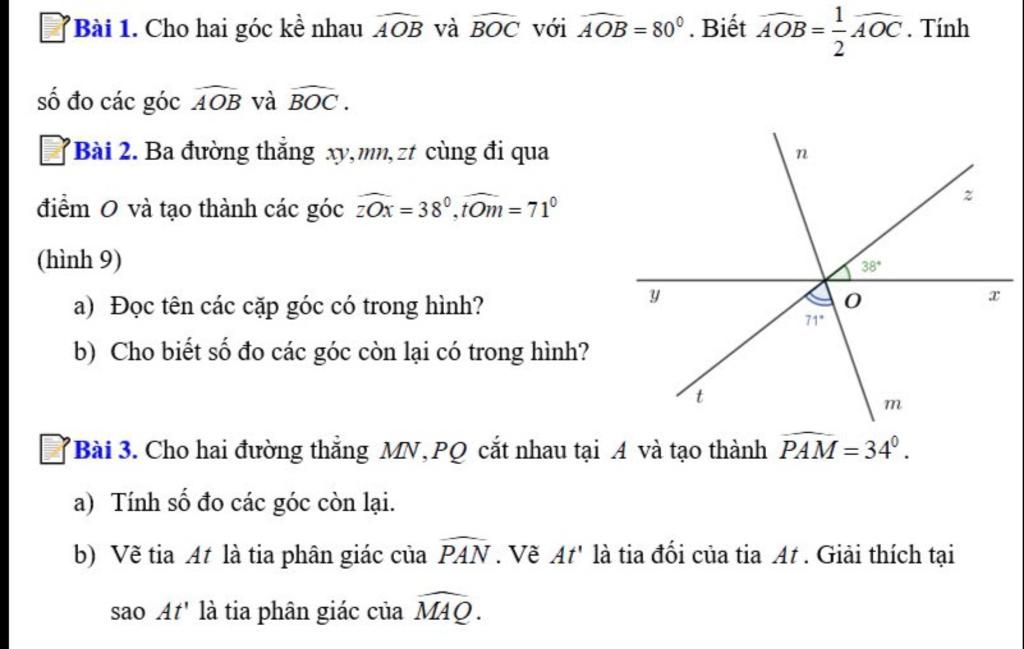 Bài 1. Cho hai góc kề nhau 4OB và BOC với AOB=80° . Biết AOB=-4OC. Tính ...