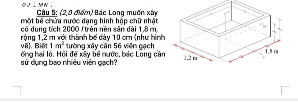 OJIMN. Câu 5: (2,0 điểm) Bác Long muốn xây một bể chứa nước dạng hình ...