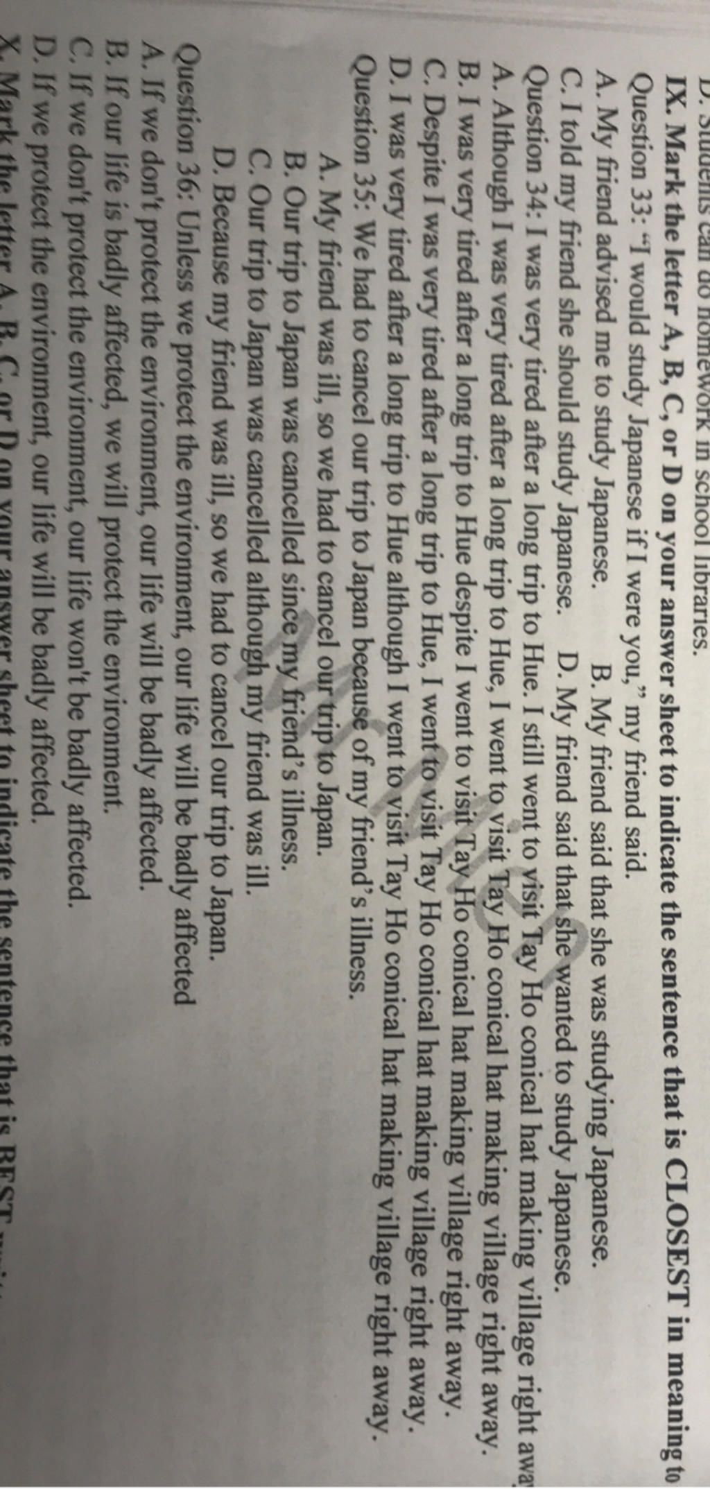 can do n ork in school libraries. IX. Mark the letter A, B, C, or D on ...