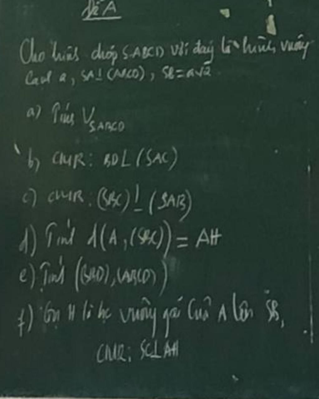 A Cho hình chóp SABCD với đáy là hình vuông Caul a, SA! (ARCO), se=ava ...