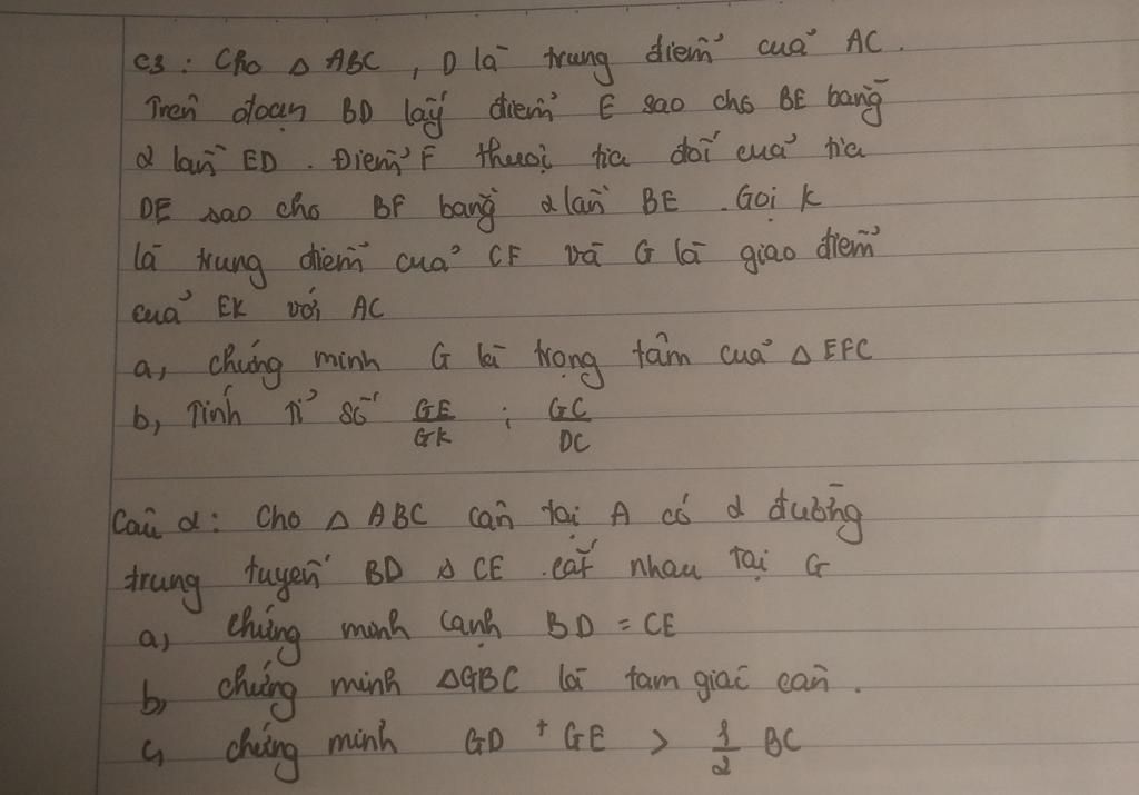 C3 Cho ABC 1 D là trung điểm của AC điểm Ẽ sao cho Bộ bằng Tren doan BD ...