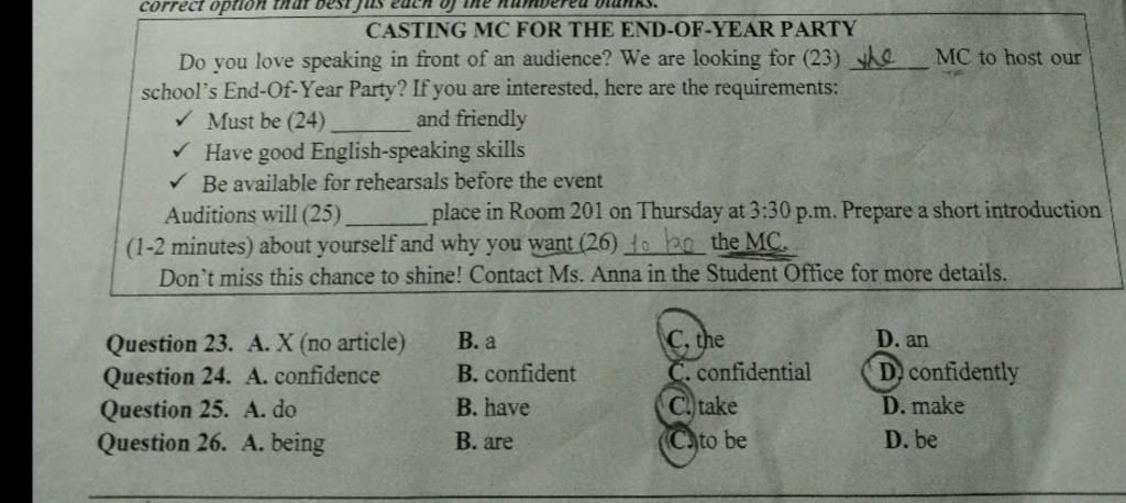 correct option that Jus each of the CASTING MC FOR THE END-OF-YEAR ...