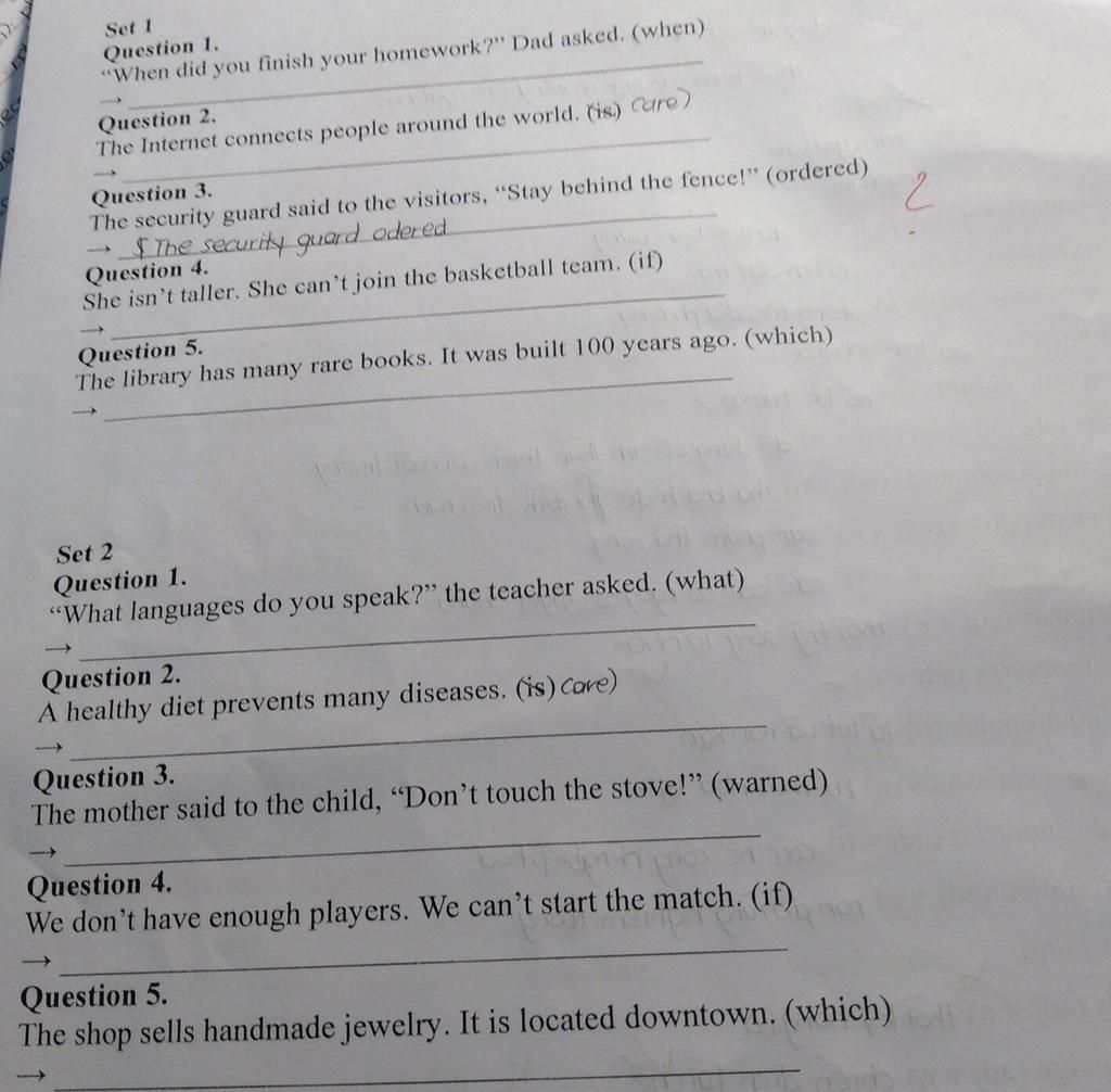 20 Set 1 Question 1. "When did you finish your homework?" Dad asked ...