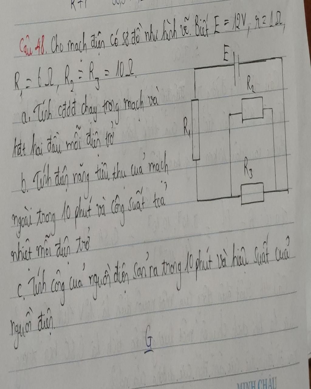 C41. Cho much tin che ho to Bid = 12V, R = £2, R₁ = R = 1.2 hott ai ...