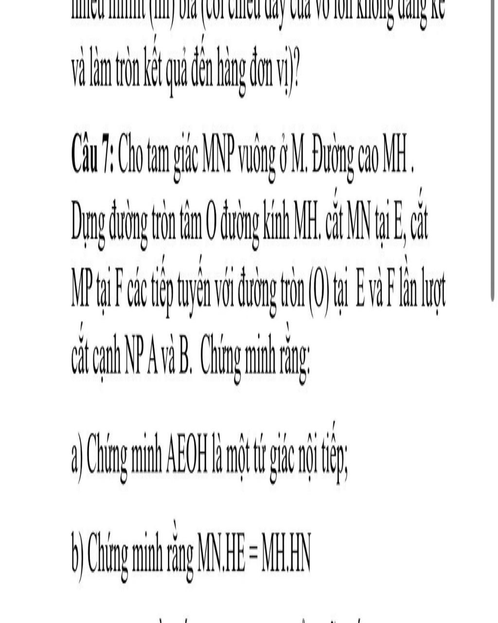 VO 1011 Callg AC và làm tròn kết quả đến hàng đơn vật. Câu 7: Cho tam giác MNP vuông ở M. Đường ...