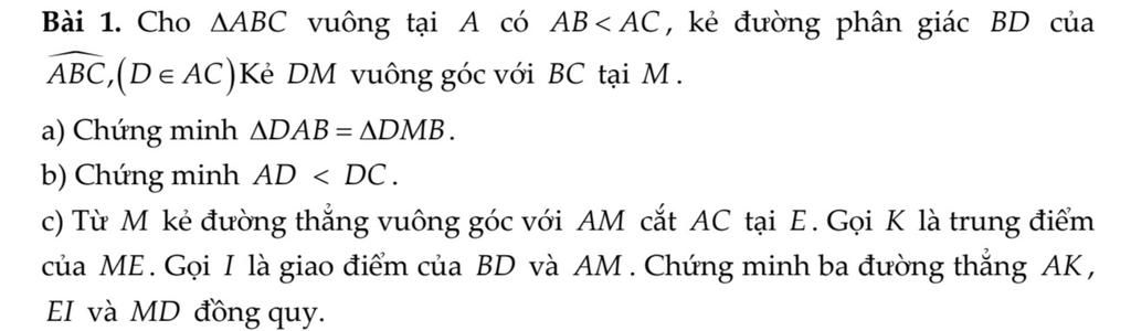 Bài 1. Cho AABC vuông tại A có AB