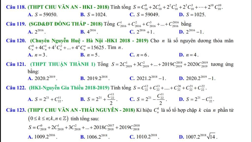 Câu 118. (THPT CHU VĂN AN - HKI - 2018) Tính tổng S =C% +2C +2′C +2C ...