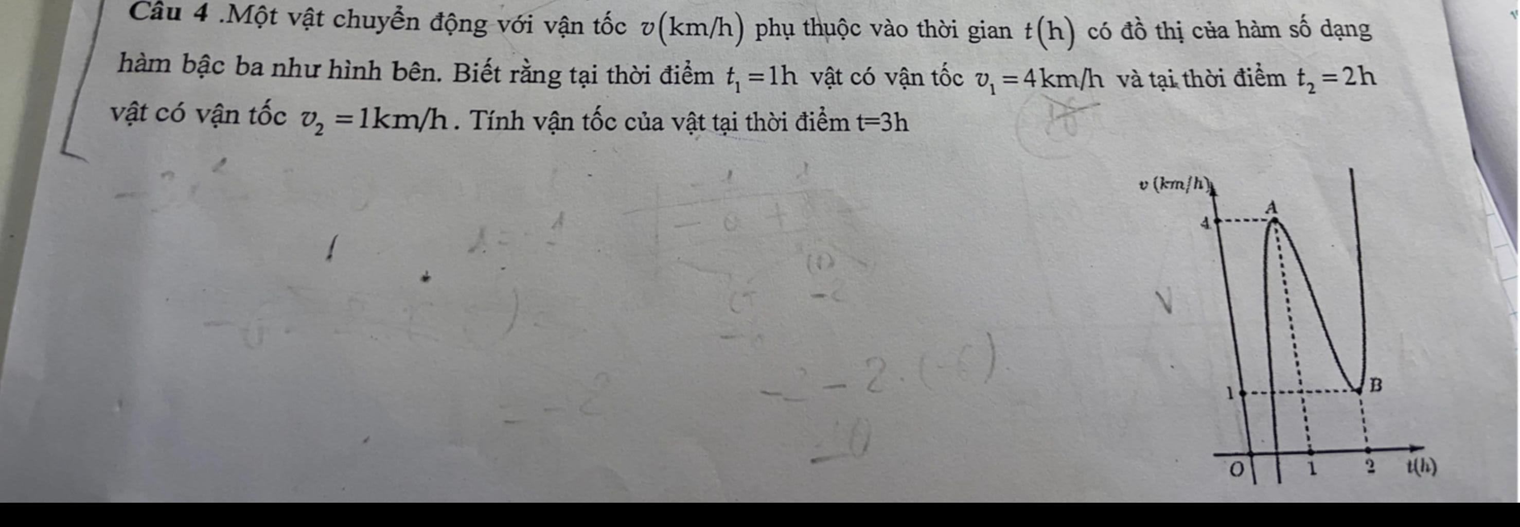 Một vật chuyển động với vận tốc \(v(t)\) (km/h) phụ thuộc vào thời gian \(t\) (h). Đồ thị của ...