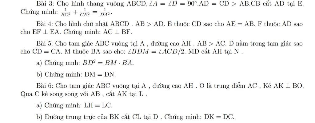 Bài 3: Cho hình thang vuông ABCD, LA = LD = 90°.AD = CD > AB.CB cắt AD tại E. Chứng minh: gc + k ...