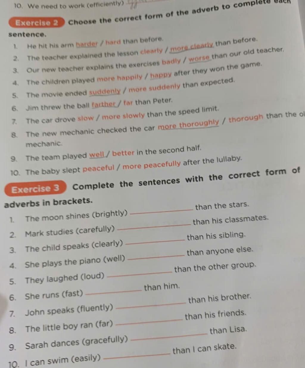 10. We need to work (efficiently) Exercise 2 sentence. 1. 2. Choose the ...