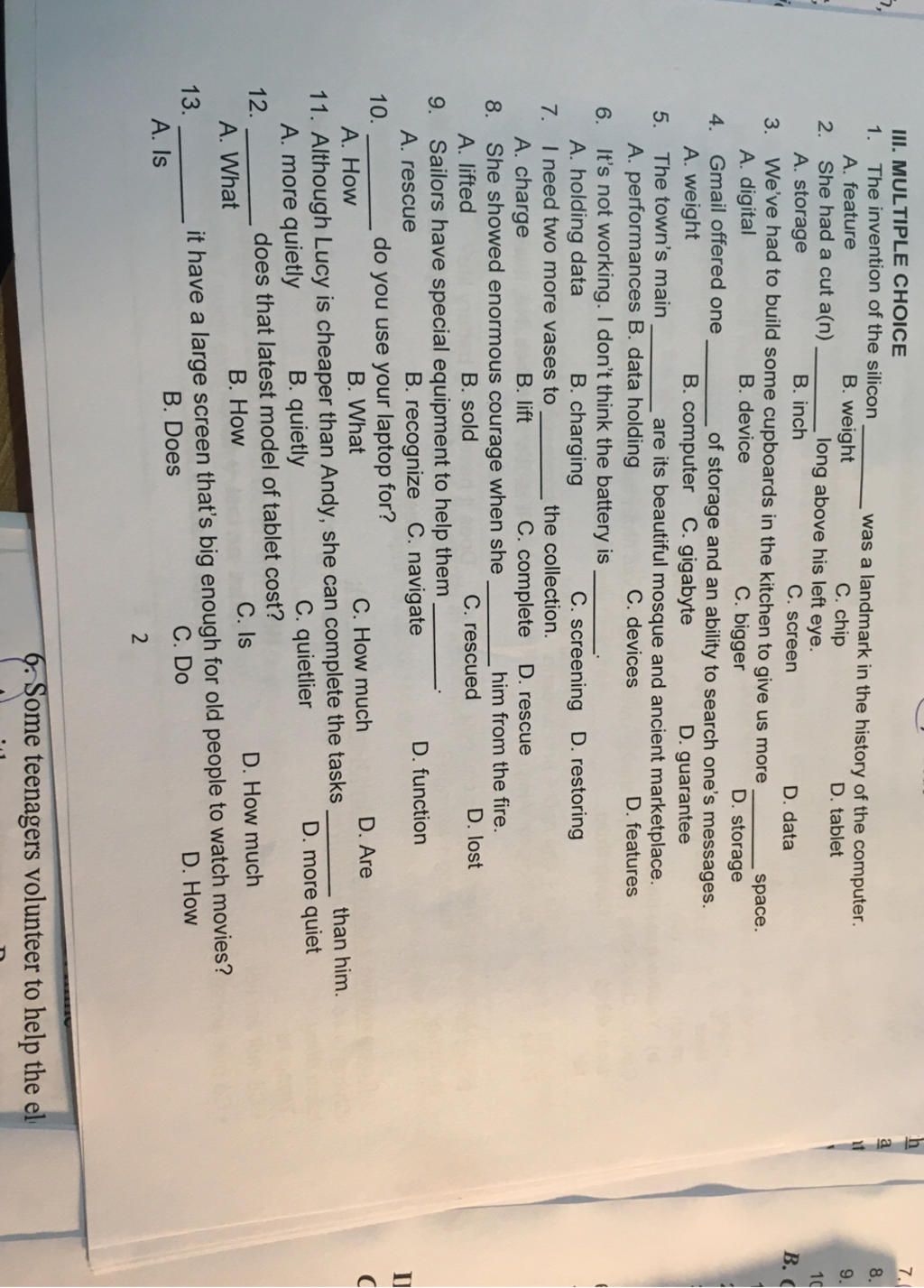 7. a III. MULTIPLE CHOICE 8. 7, 1. The invention of the silicon A ...