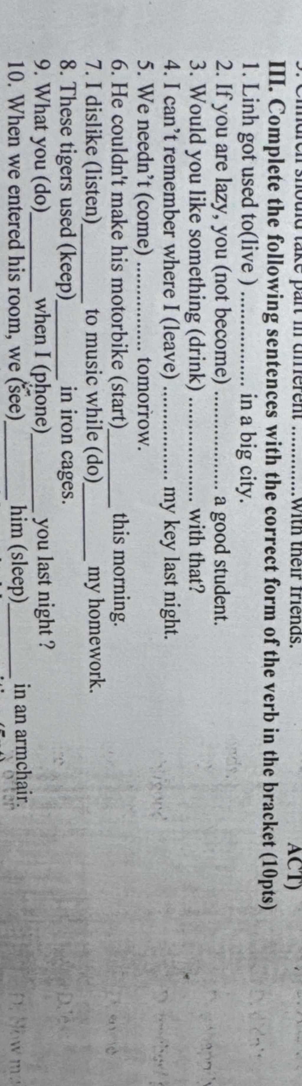 II. Use the words given in brackets to form a word that fits in the ...