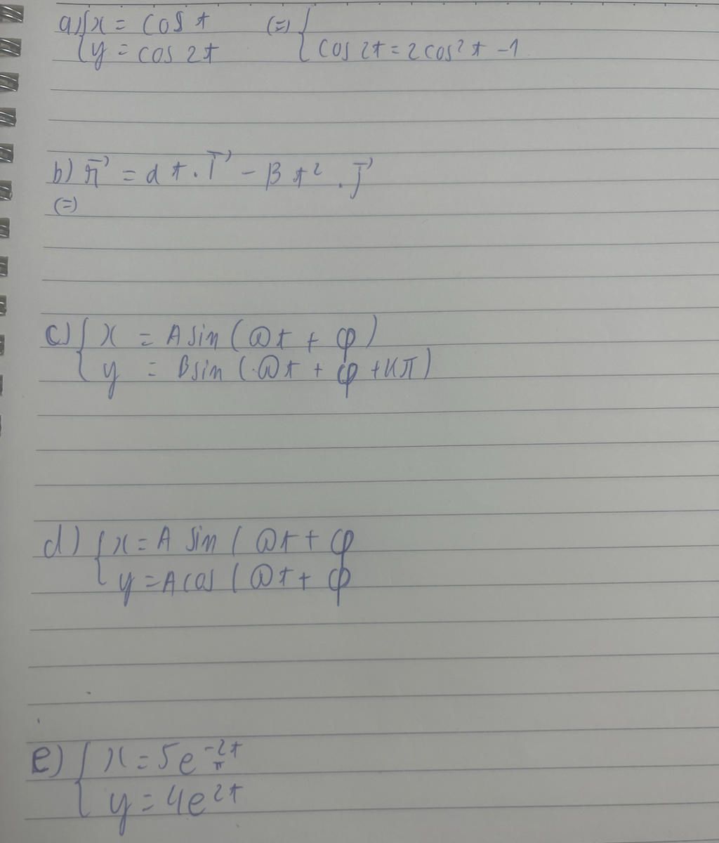 ax = cos * y = cos 2t { cos 27 = 2 cos² + -1 b) π² = d t · T² - B & ² I ...
