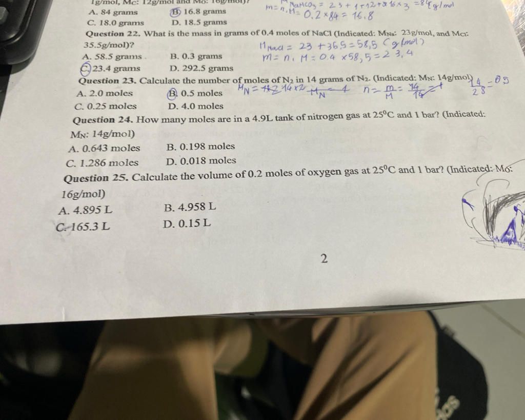 1g/mol, Mc: 12g/mol and Mo: A. 84 grams C. 18.0 grams 16.8 grams D. 18. ...