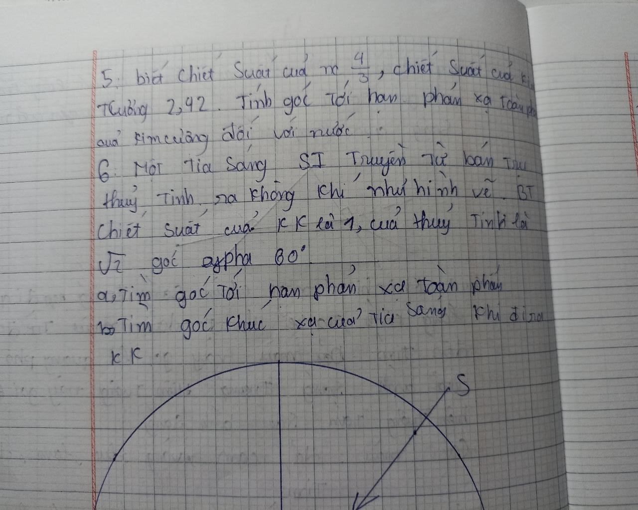 5 biết chiết suất của m Tubing 2,92. Timb aud 4 chiết suất của kin gọi tới hạn phản xạ trong ...