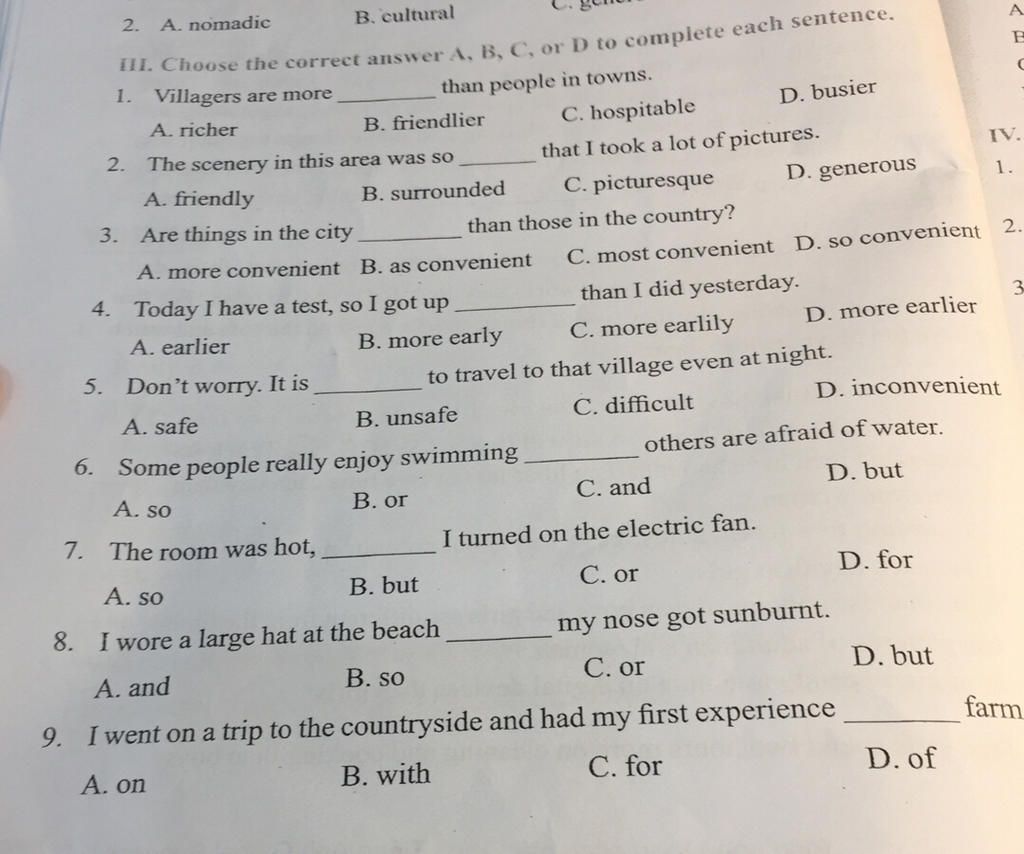 2. A. nomadic B. cultural III. Choose the correct answer A, B, C, or D ...
