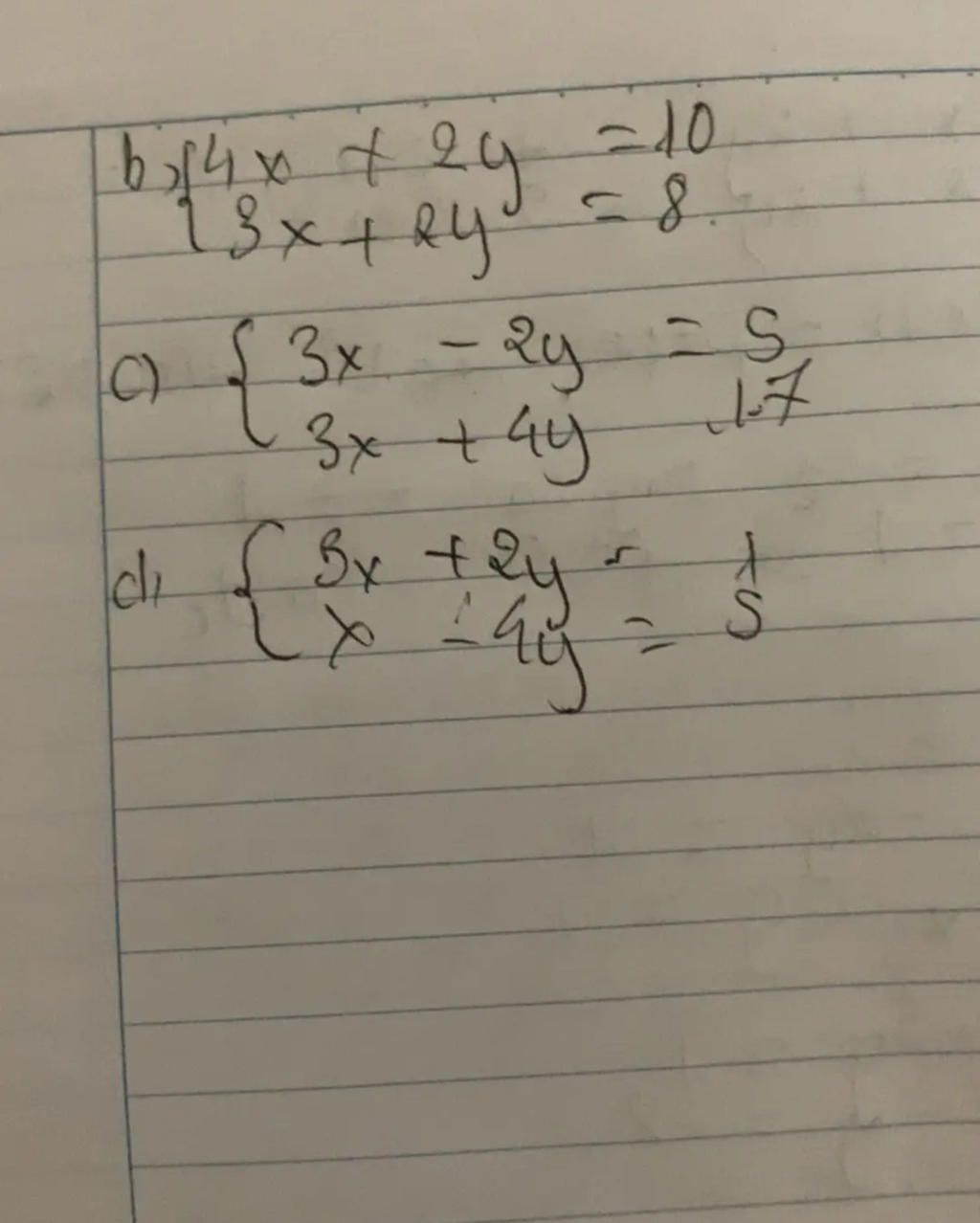 b√4x + 24 = 10 13x+84. =8 = C) 3x - 2y S 17 3x + 4y J di (3x + 2y = & Lx = ay S