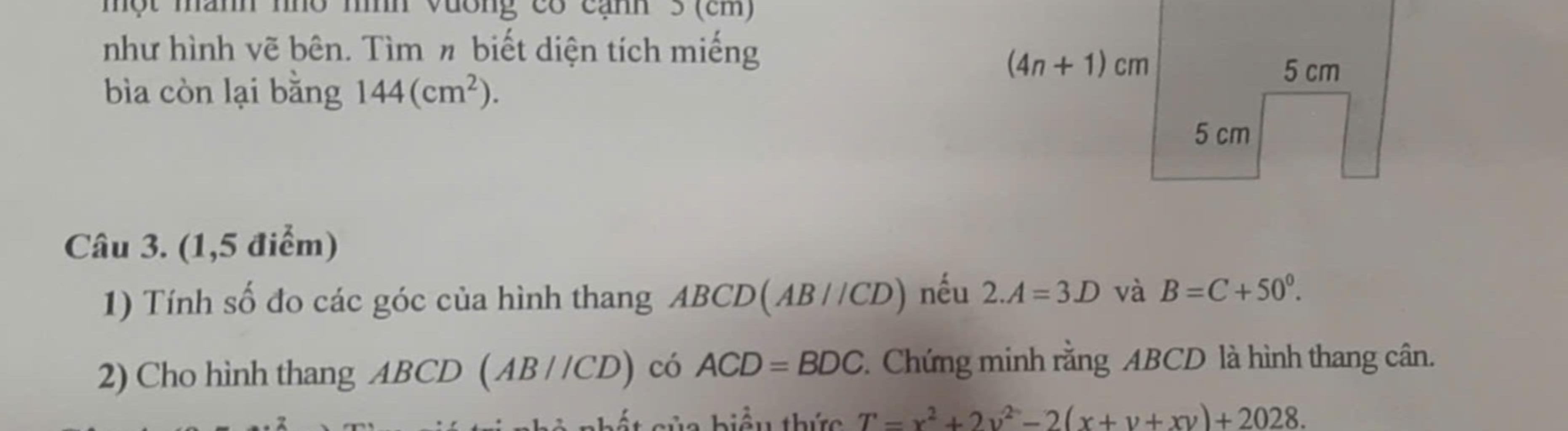 như hình vẽ bên. Tìm n biết diện tích miếng bia còn lại bằng 144(cm2 ...