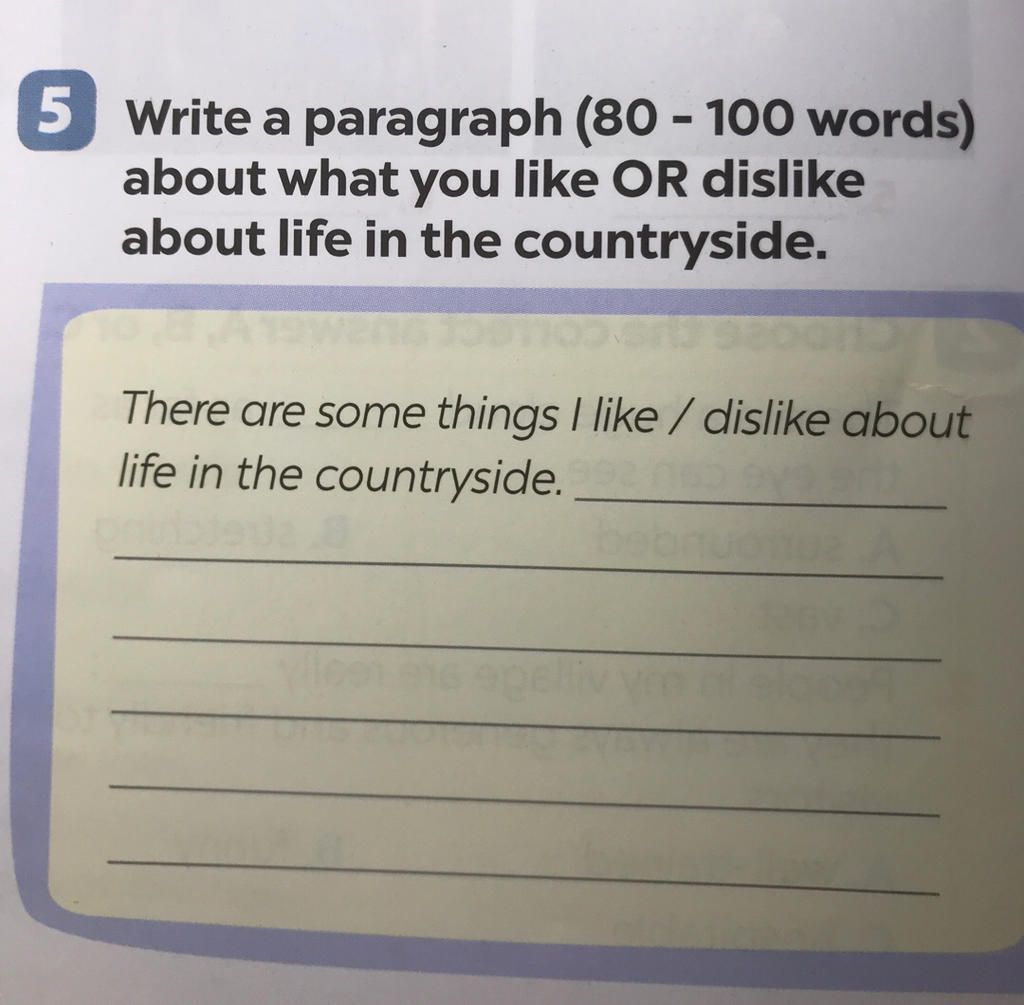 5 Write a paragraph (80 - 100 words) about what you like OR dislike ...