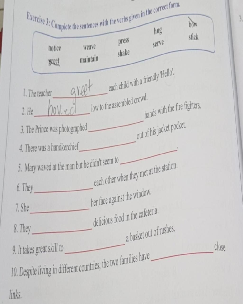 Exercise 3: Complete the sentences with the verbs given in the correct ...