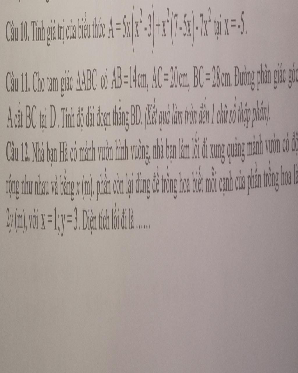Câu 11 Cho tam giác LABC có AB=lham, AC =10m, BC = 8cm. Đường phân giải ...