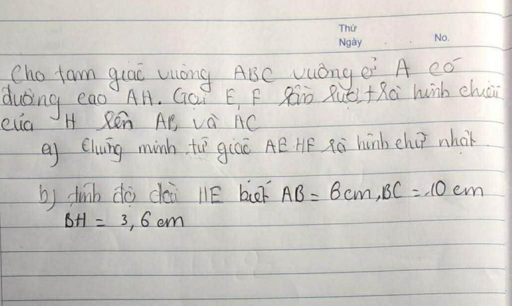 Thú Ngày No. Cho tam giác vuông ABC vuông ở A có cao AH. Gọi E, F lần ...
