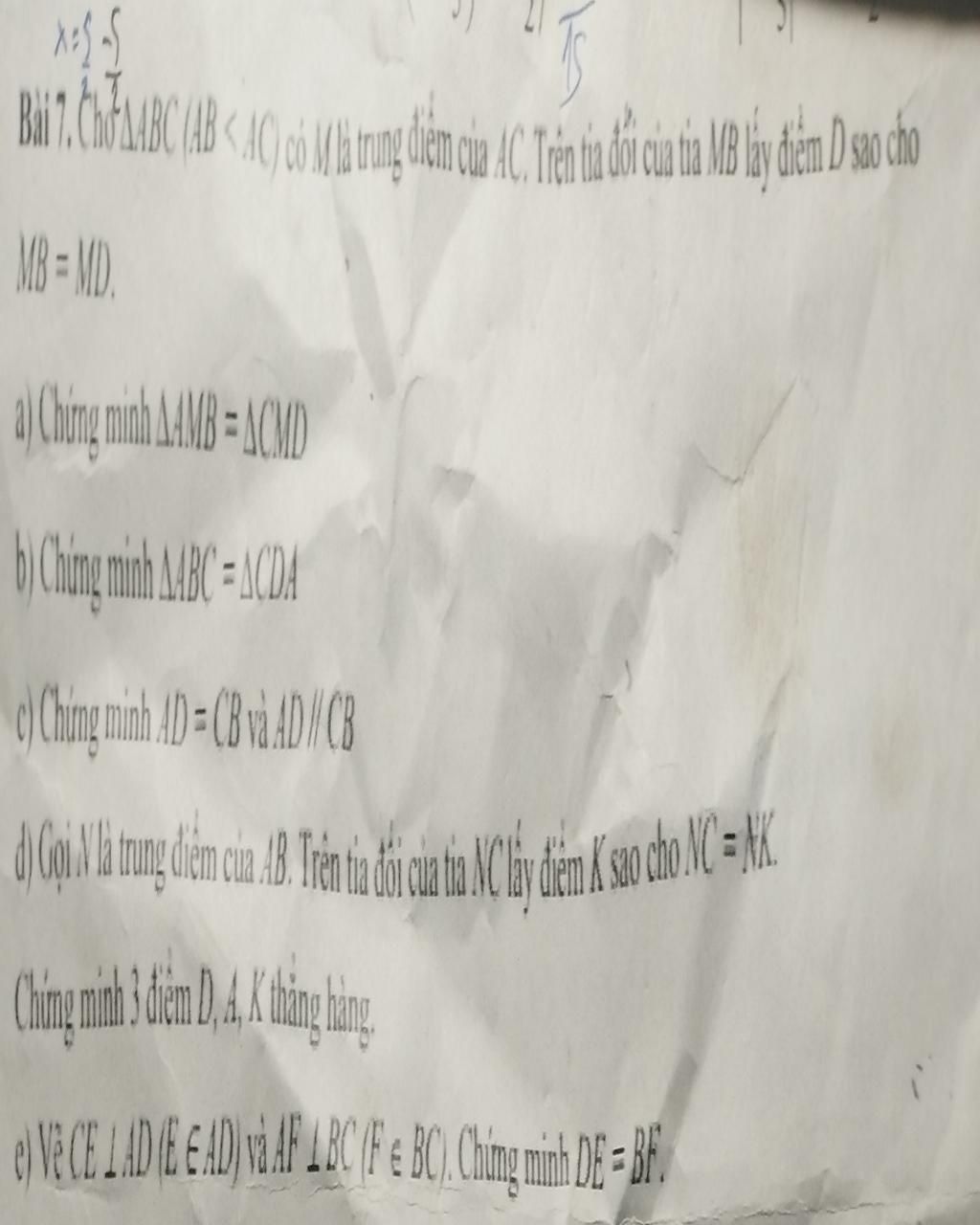 Ae{ -5 B. ABC (BAC) in a cat by diem điểm D sao cho MB = MD al Ching ...