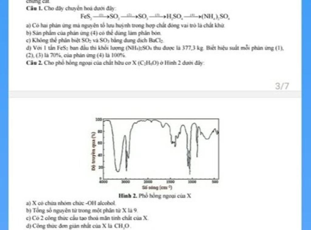 Câu 1. Cho dây chuyển hóa dưới đây. FeS, SO, SO, HSO >>(NH),SO, a) Có ...