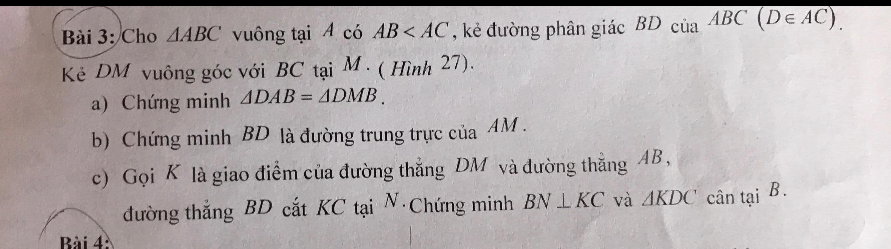Bài 3: Cho 4ABC vuông tại A có AB