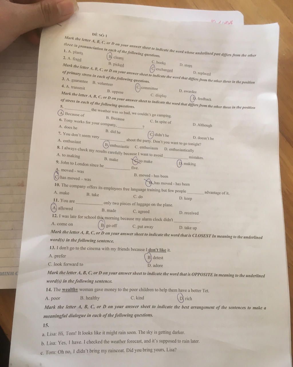 10112026 DÈ SÓ I Mark the letter A, B, C, or D on your answer sheet to ...