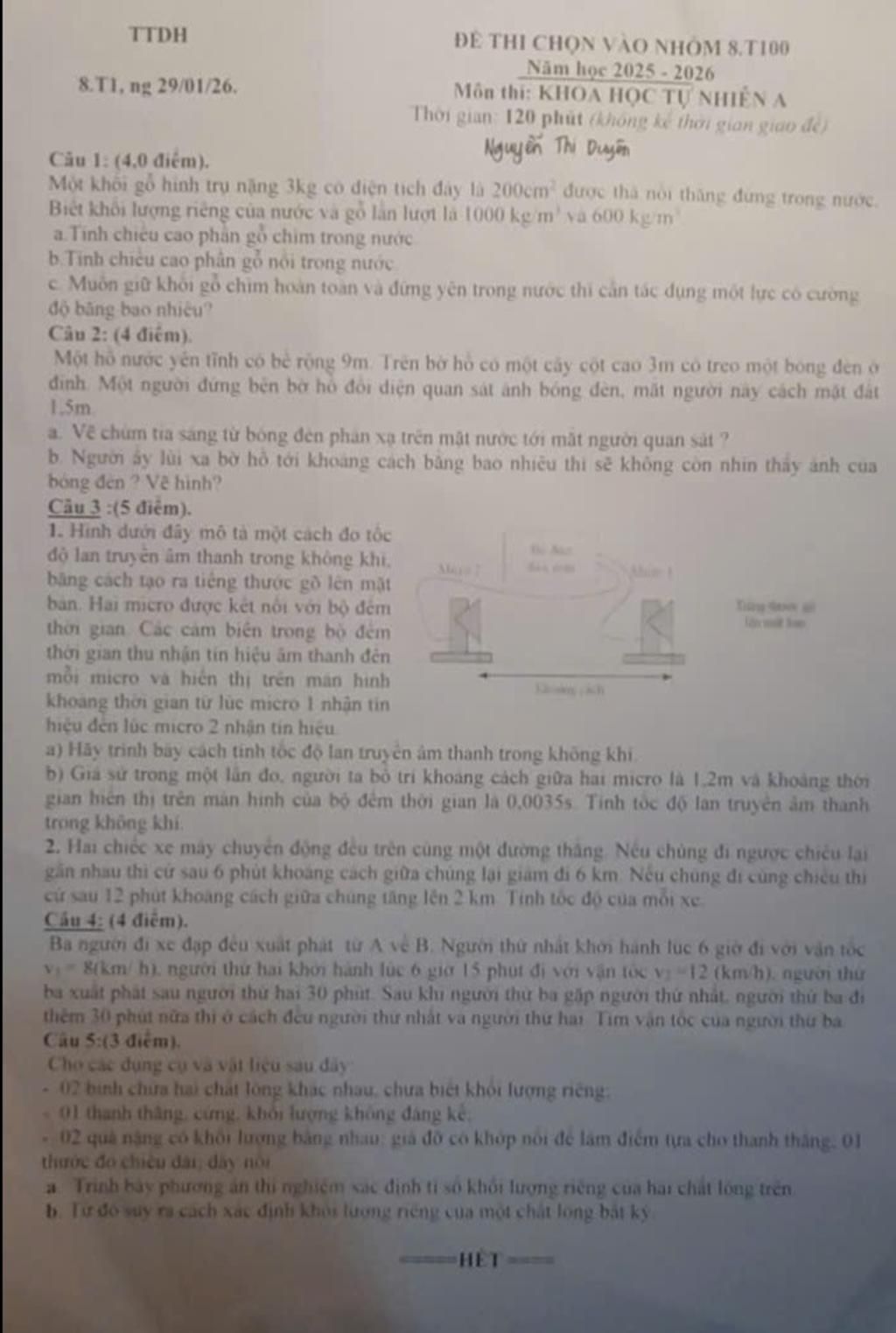 TTDH 8.T1, ng 29/01/26. Câu 1: (4,0 điểm). ĐỀ THI CHỌN VÀO NHÓM 8,T100 ...