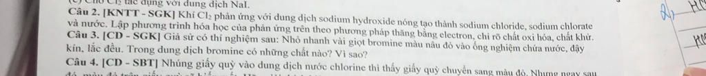 NH dụng với dung dịch Nal. Câu 2. [KNTT - SGK| Khi Cl phản ứng với dung ...